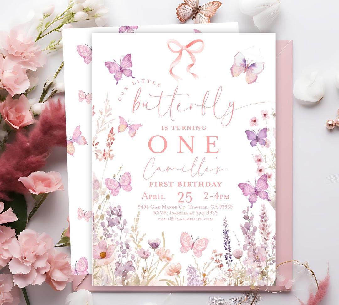 Butterfly First Birthday Invitation, Our Little Butterfly is Turning ...