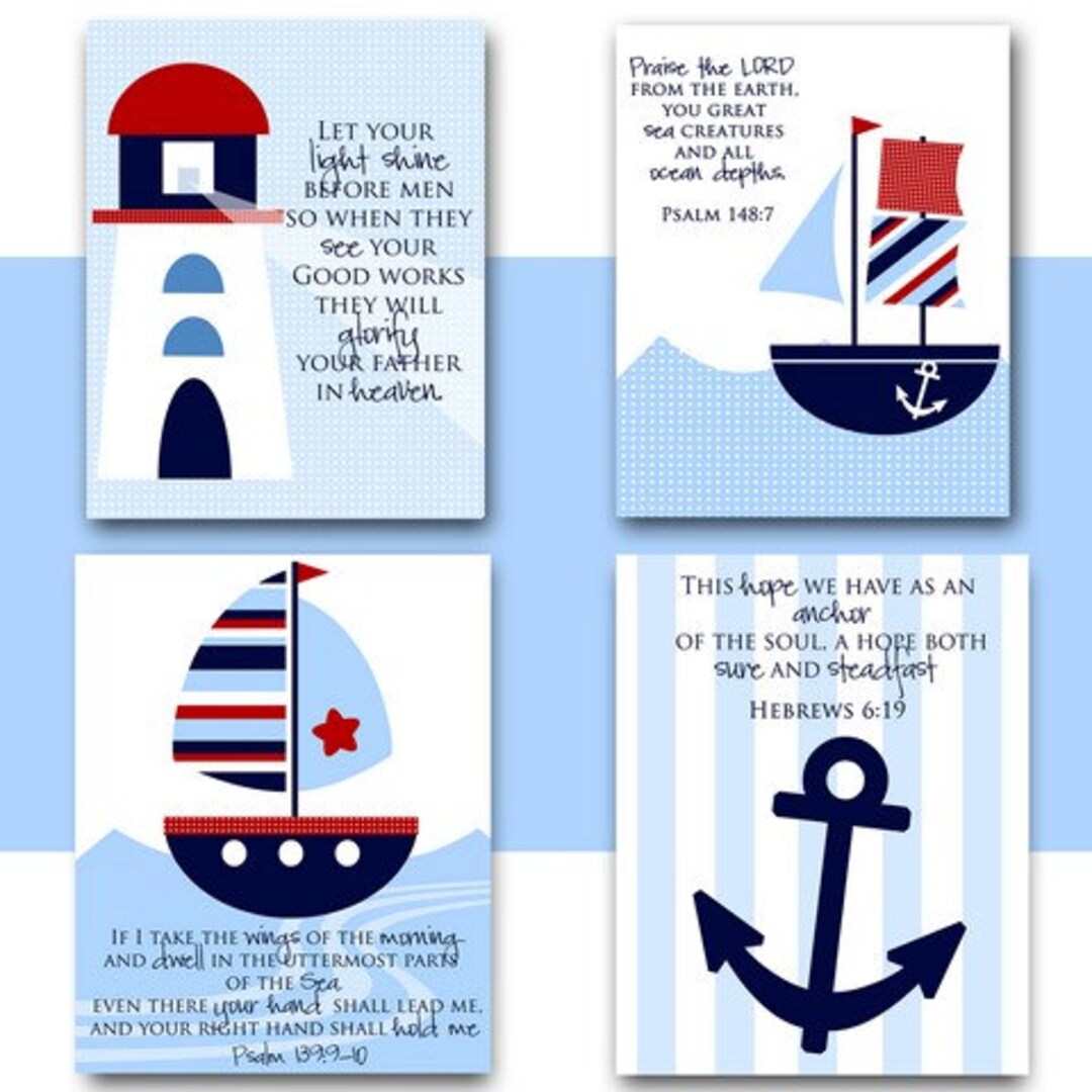 Nursery Wall Art NAUTICAL Theme Boat Lighthouse Anchor With Bible ...