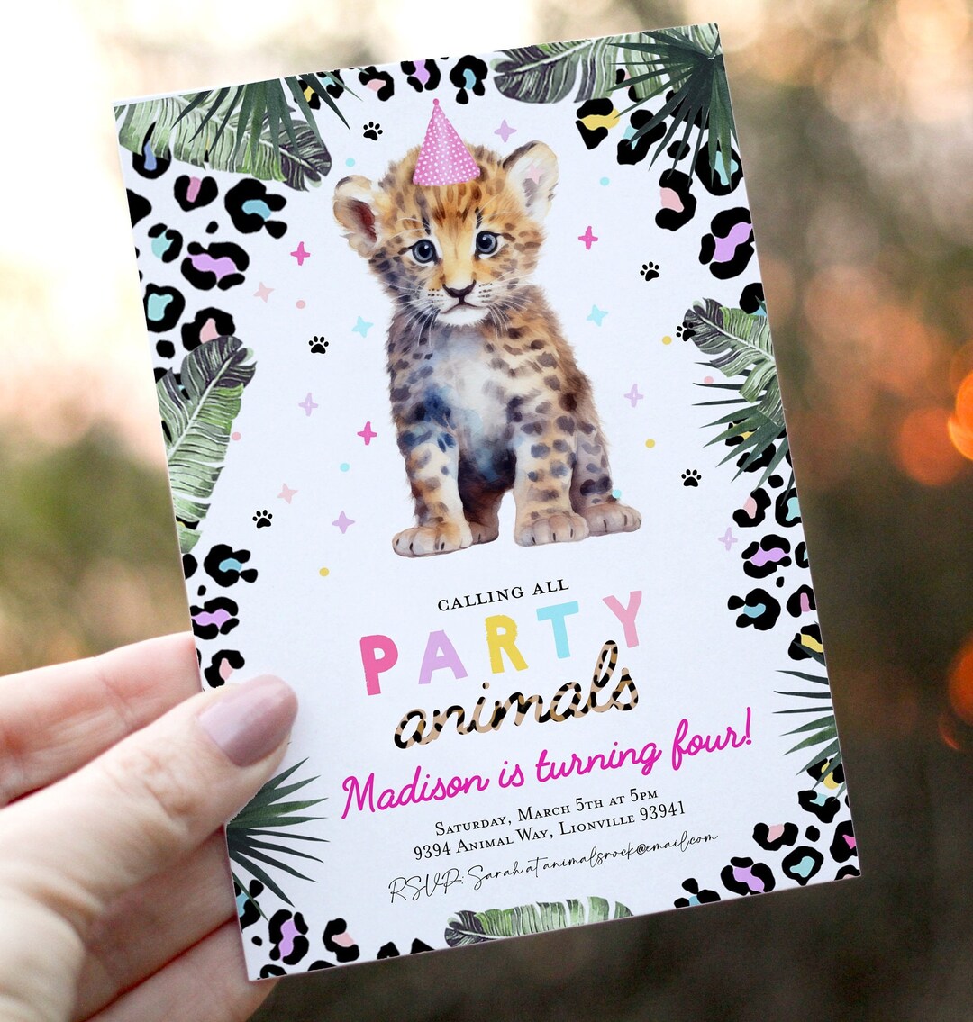 Leopard Birthday Invitation Big Cat Safari Animals Birthday Invite ...