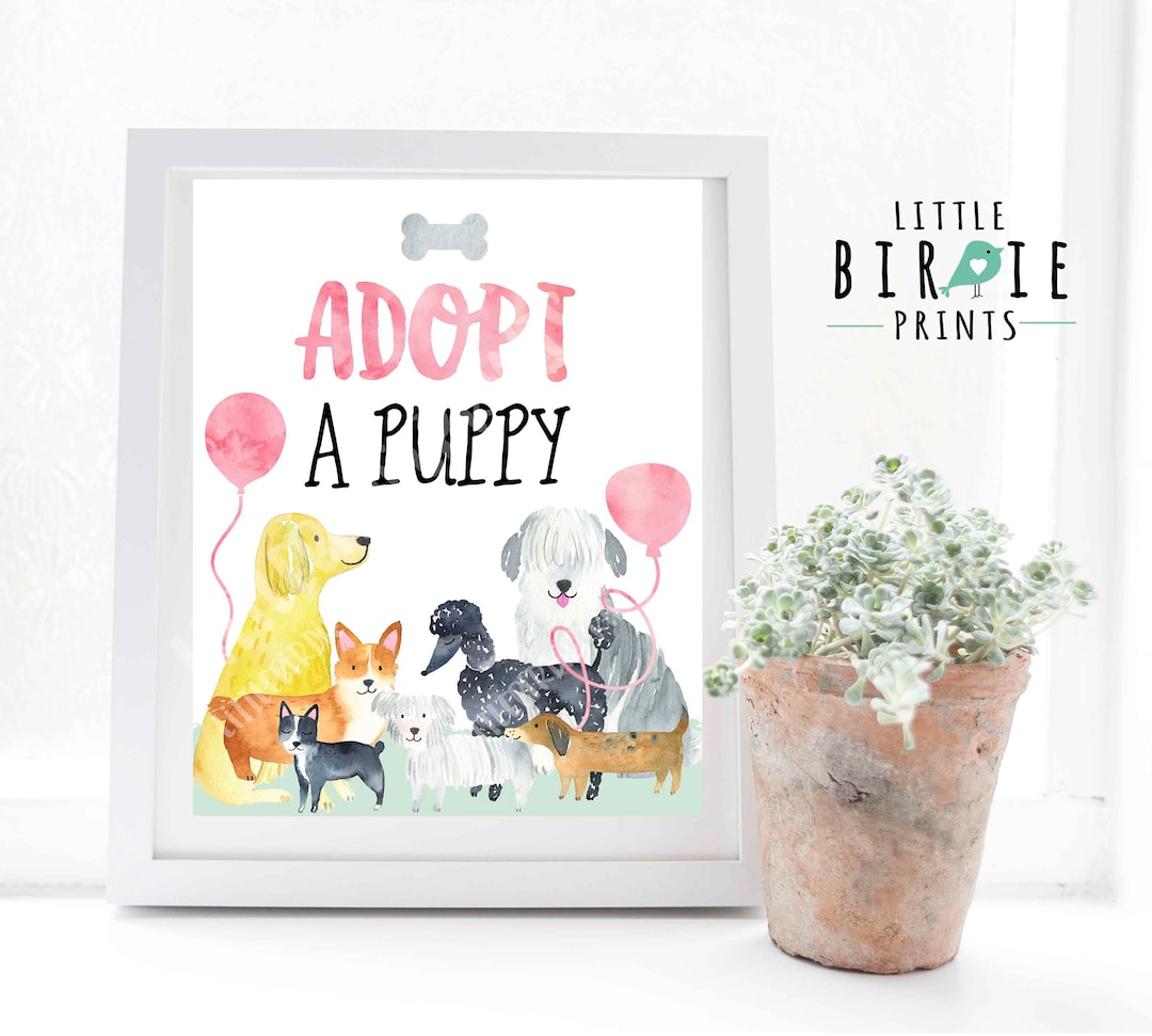 ADOPT A PUPPY Sign Puppy Birthday Party Puppy Pawty Decorations Sign ...