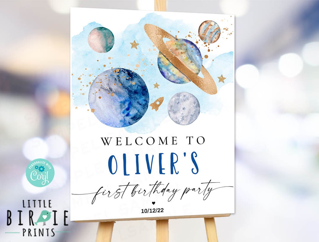 Editable Space First Birthday Welcome Sign, First Trip Around the Sun ...