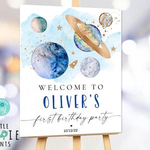 Editable Space First Birthday Welcome Sign, First Trip Around the Sun ...