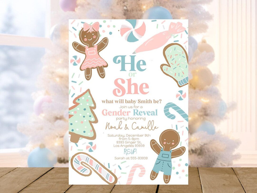 Winter Gender Reveal Invitation Gingerbread Man Gingerbread Girl ...