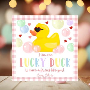 Printable Rubber Duck Valentine Tag Classroom Girl Pink One Lucky Duck ...
