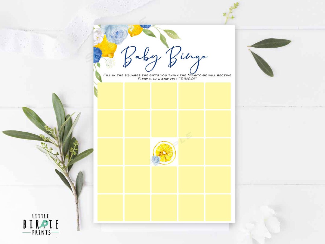Blue Lemon Baby Game Baby Bingo Lemon Baby Shower Lemons Lemonade ...