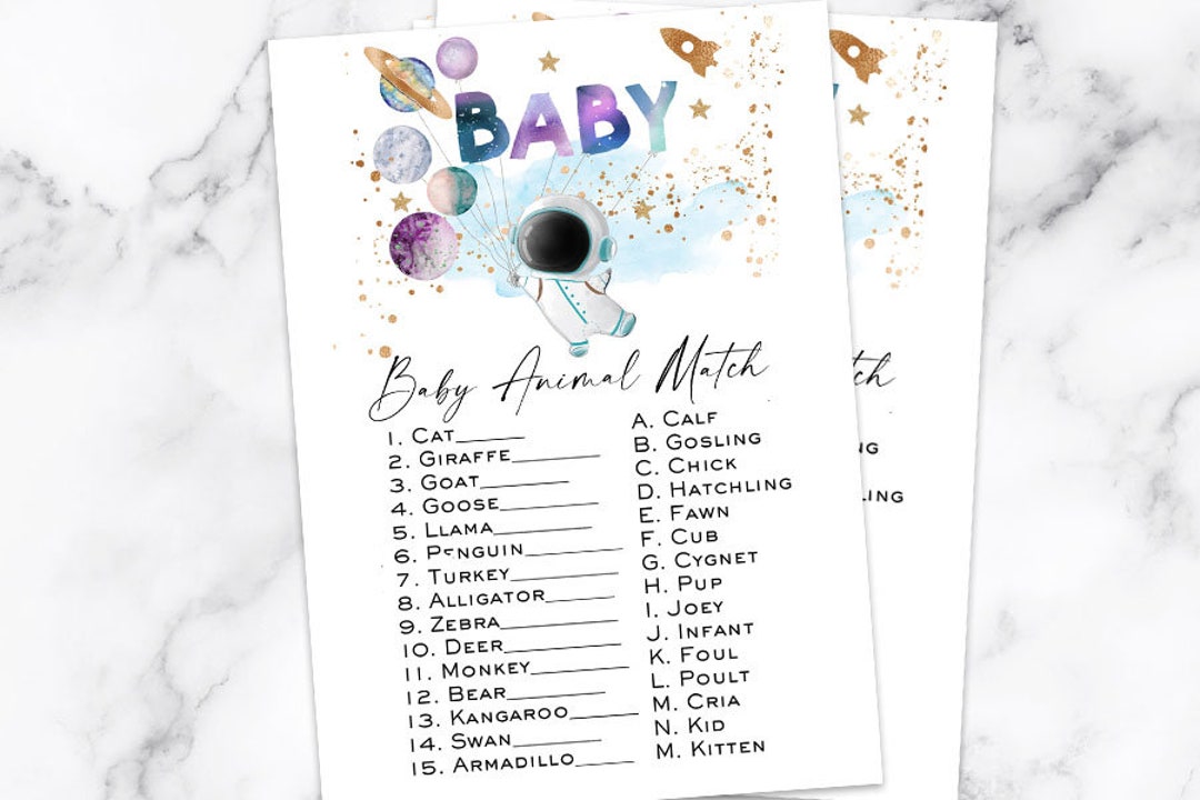 Space Guess the Baby Animal Match Game, Astronaut Baby Shower Gender ...