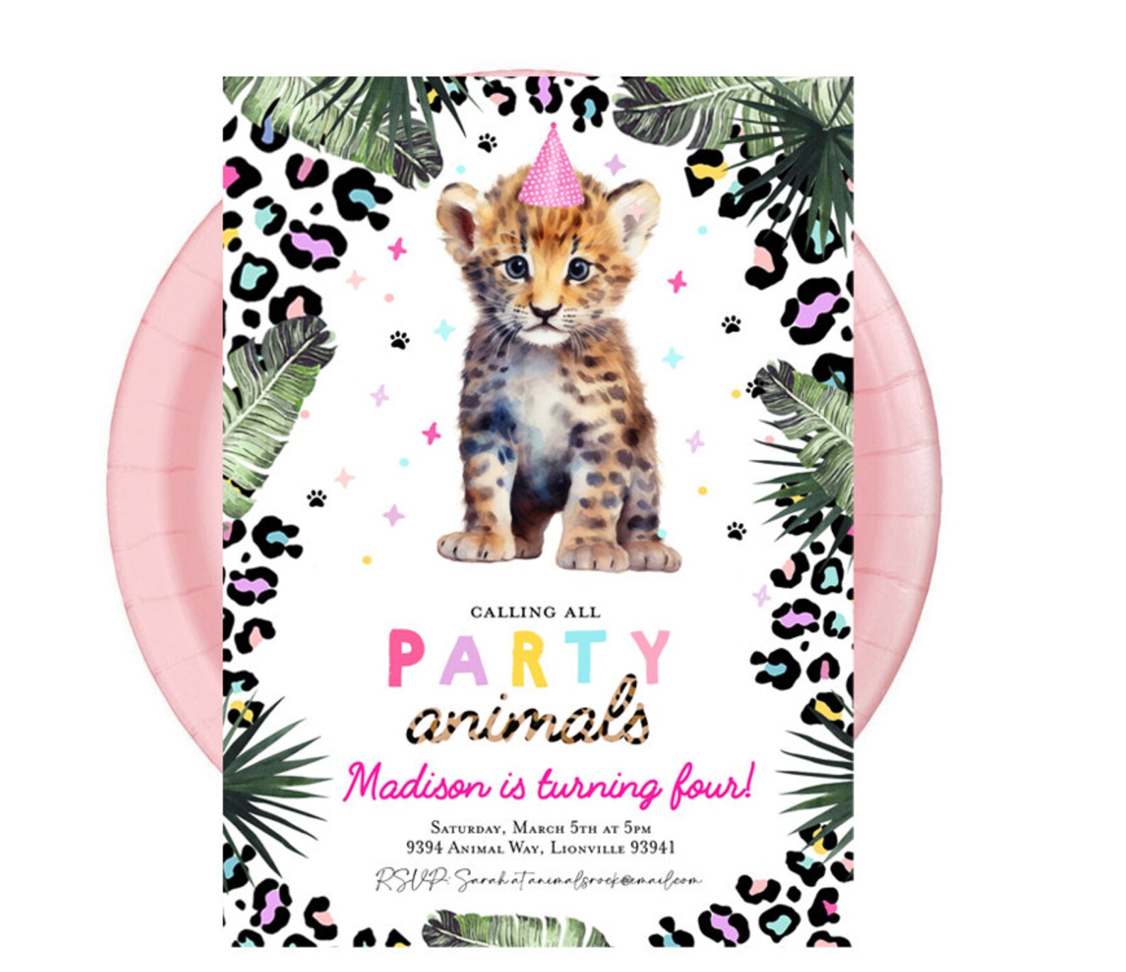 Leopard Birthday Invitation Big Cat Safari Animals Birthday Invite ...