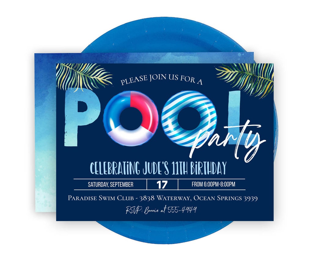 Editable POOL PARTY Invitation Boy Pool Party Birthday Party Invitation ...