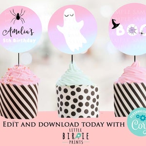 Pink Halloween Cupcake Toppers Pink Halloween Birthday Party - Etsy