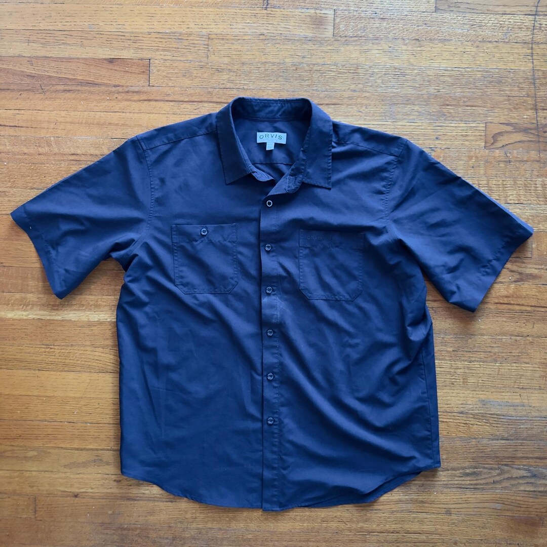 Orvis Classic Collection Mens XL Navy Blue Short Sleeve Button up Shirt ...