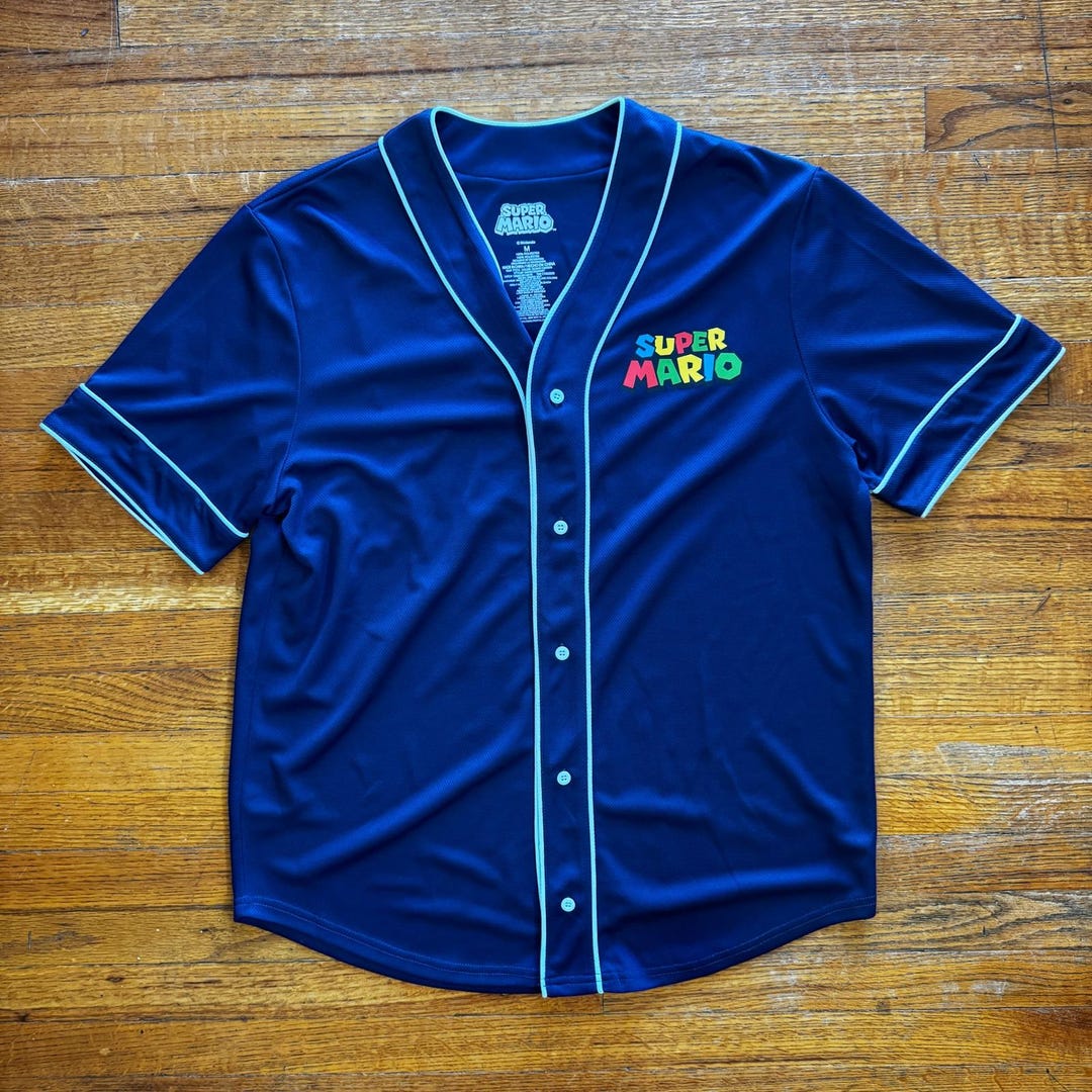 Super Mario Baseball Jersey Mens Size M Blue Short Sleeve Nintendo ...
