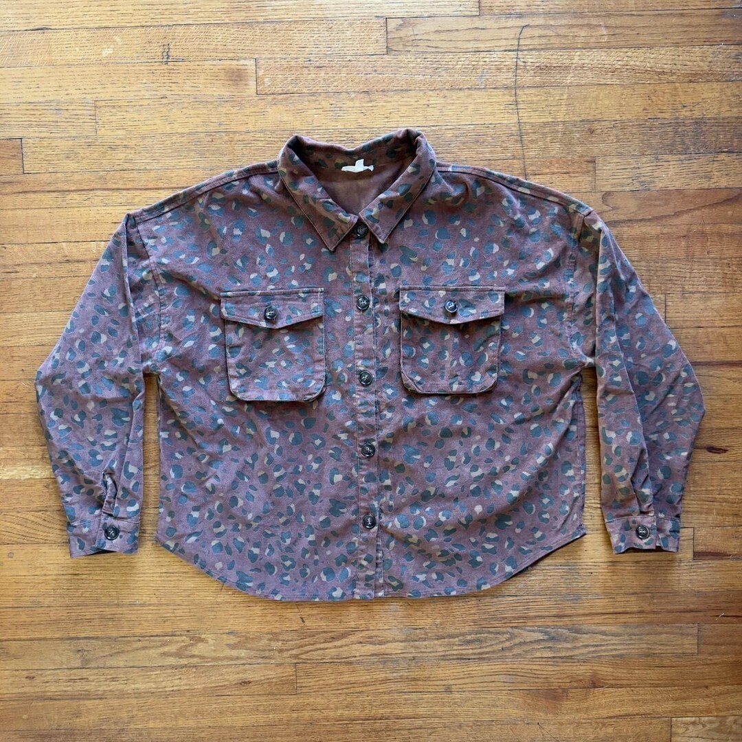 Easel Leopard Print Shirt Jacket Button Down Long Sleeve Brown Size M ...