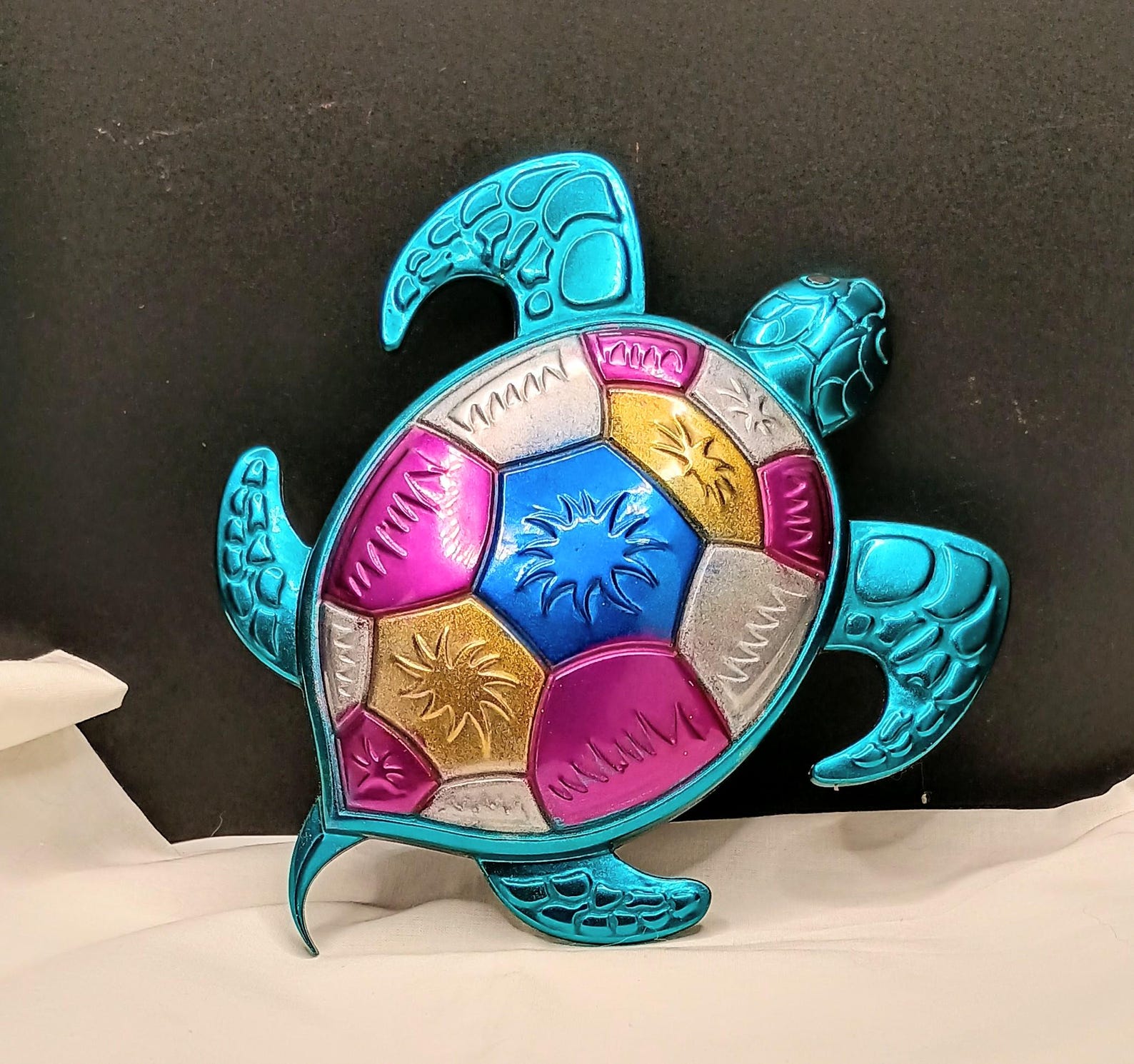 Colorful Chrome Sea Turtle – Handmade Resin Turtle Decor – Coastal Wall ...