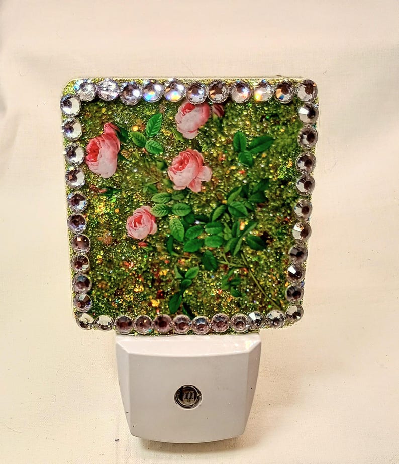 Handmade Floral Night Light – Glitter Resin LED Plug-in - Etsy