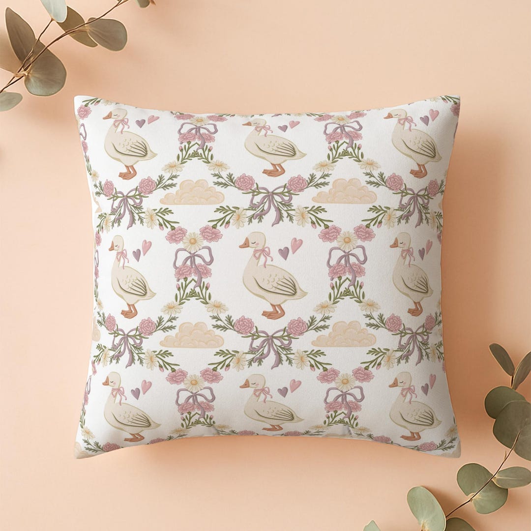 Coquette Goose Throw Pillow: Hand-drawn Floral Design - Etsy