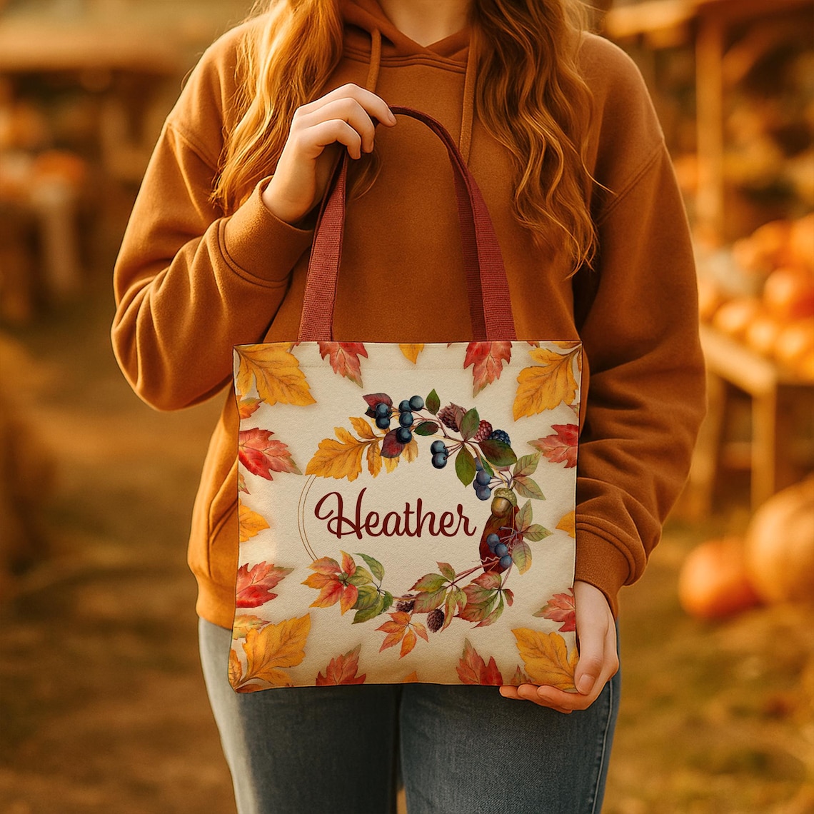 Personalized Fall Leaves Tote Bag: Hand-painted Watercolor Design ...