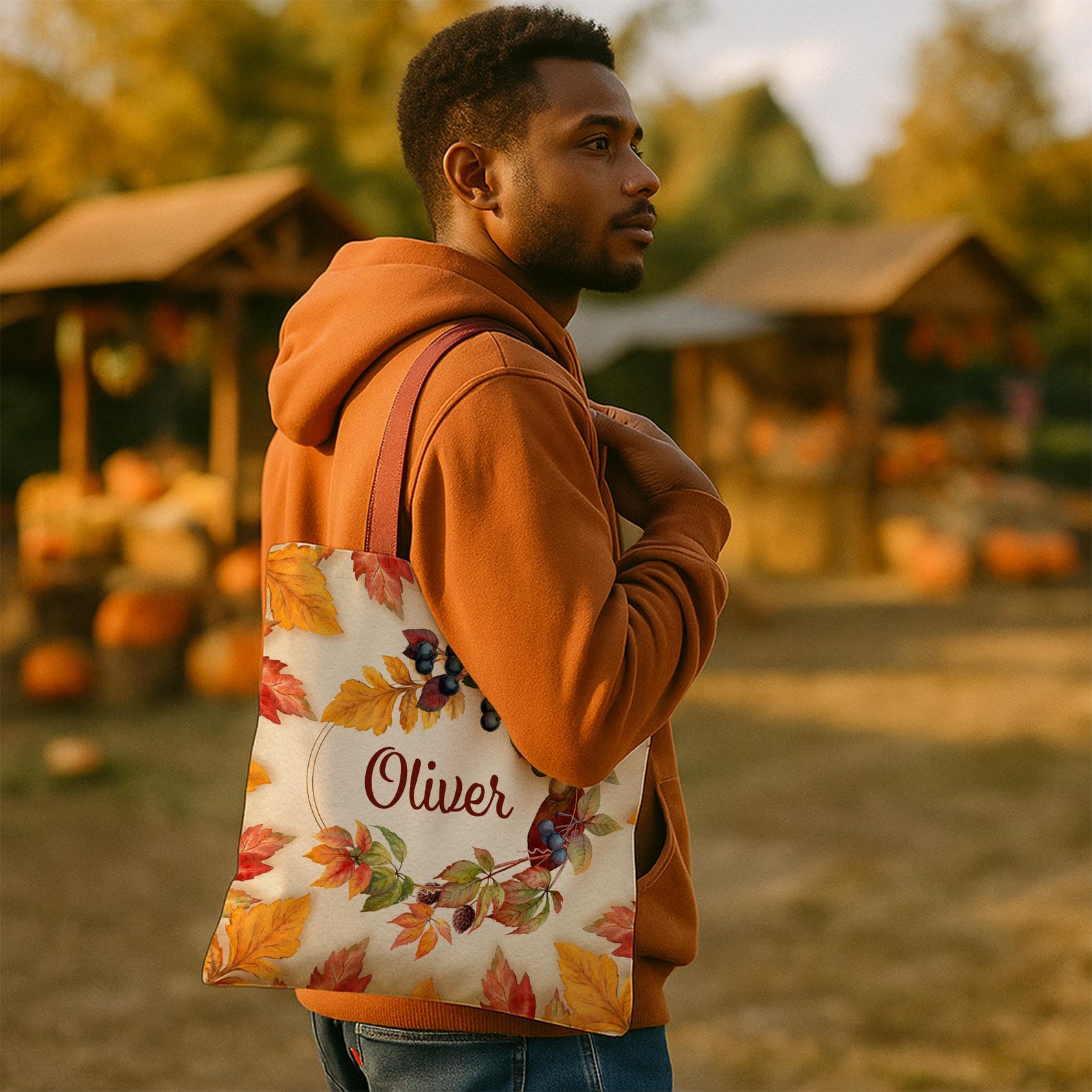 Personalized Fall Leaves Tote Bag: Hand-painted Watercolor Design ...