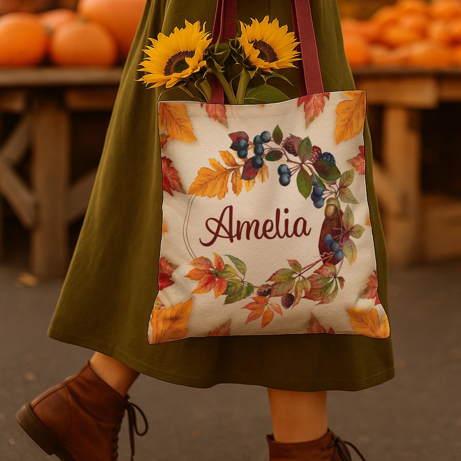 Personalized Fall Leaves Tote Bag: Hand-painted Watercolor Design ...