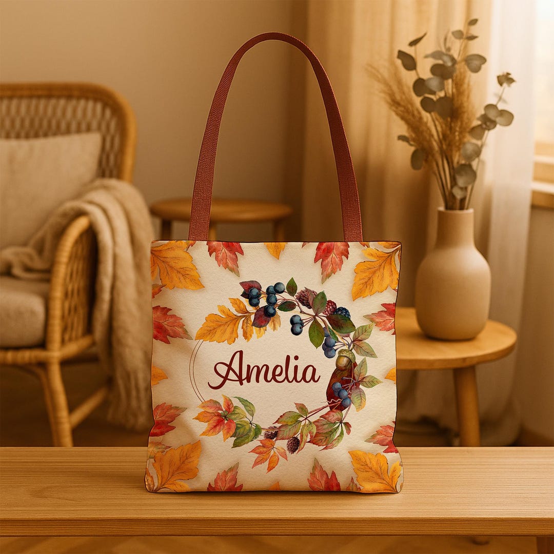 Personalized Fall Leaves Tote Bag: Hand-painted Watercolor Design ...