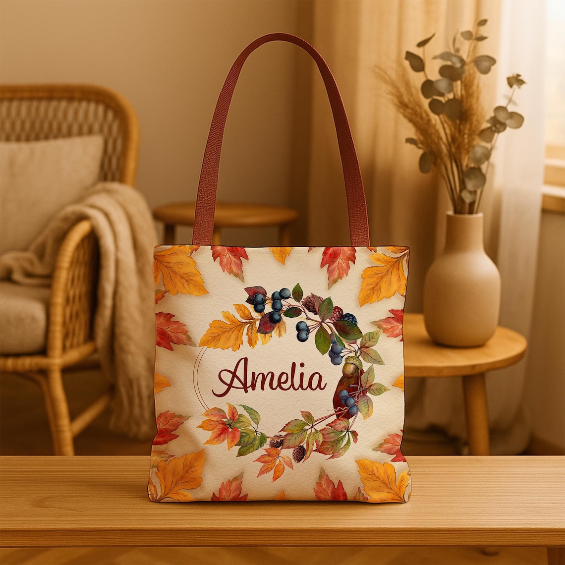 Personalized Fall Leaves Tote Bag: Hand-painted Watercolor Design ...