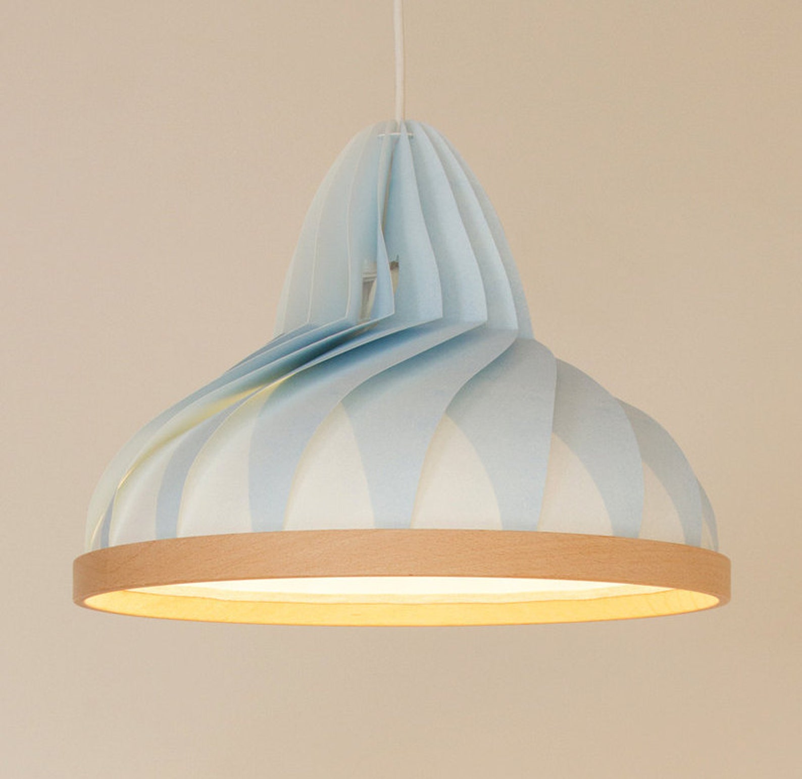 NEW: Paper and Wood Lamp Wave Pastel Blue - Etsy