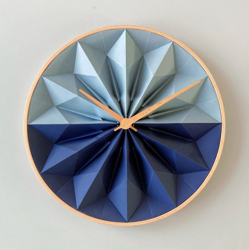 Wooden Paper Origami Wall Clock Light Blue and Cobalt Blue, by Studio ...