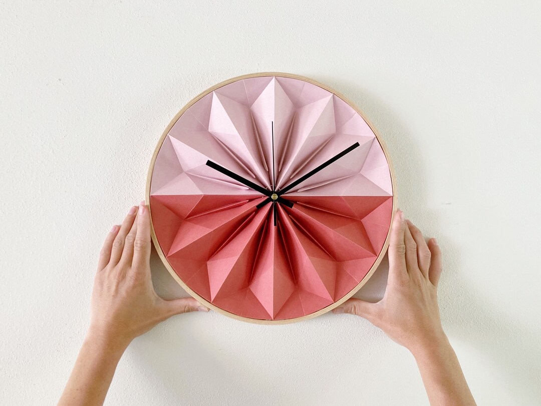 Wooden Paper Origami Wall Clock Blush Pink and Rust Red, by Studio ...