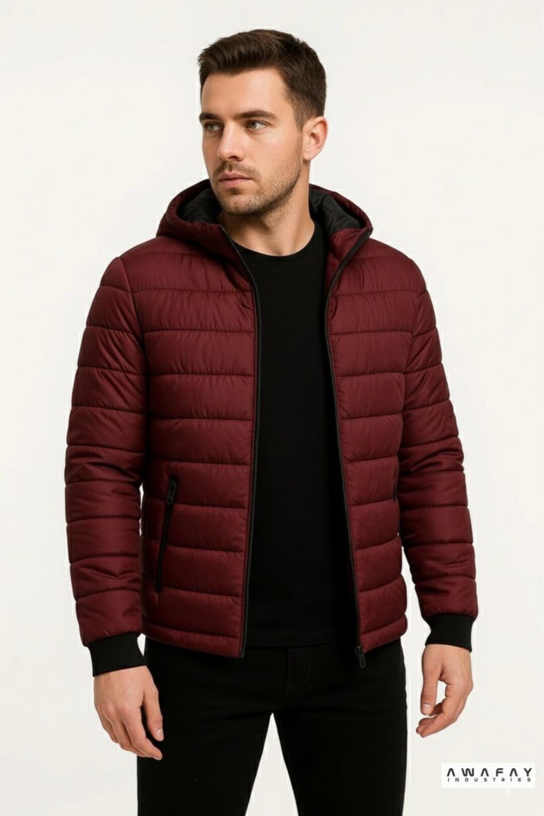 Maroon Slim Fit Puffer Jacket, Quilted Winter Coat With Hood - Etsy