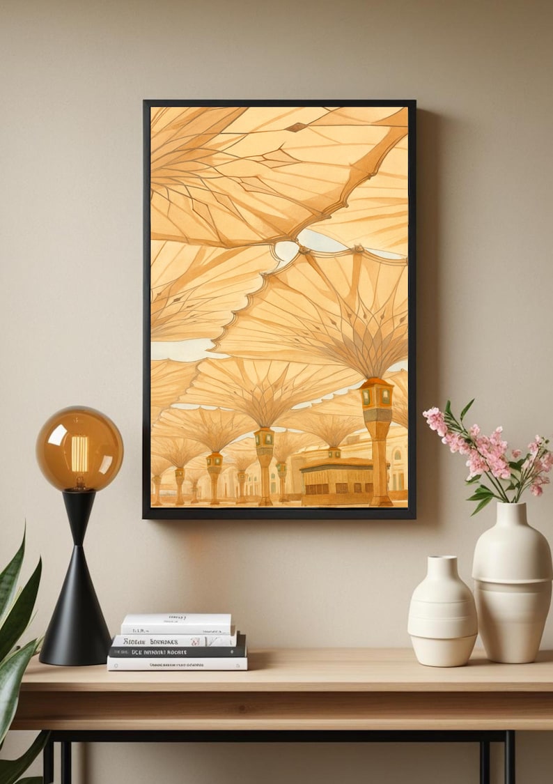 Masjid Nabawi Umbrellas Print: Medina Mosque Watercolor Islamic Art ...