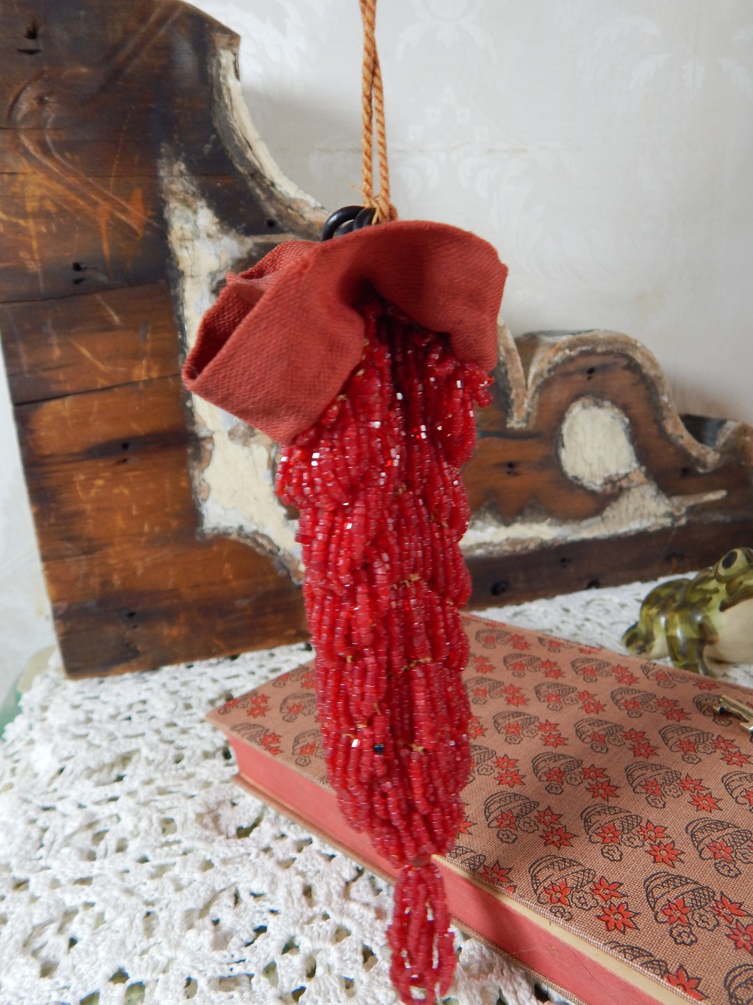 Antique Reticule Flapper Drawstring Purse Red Beaded Coin Purse 1920's ...