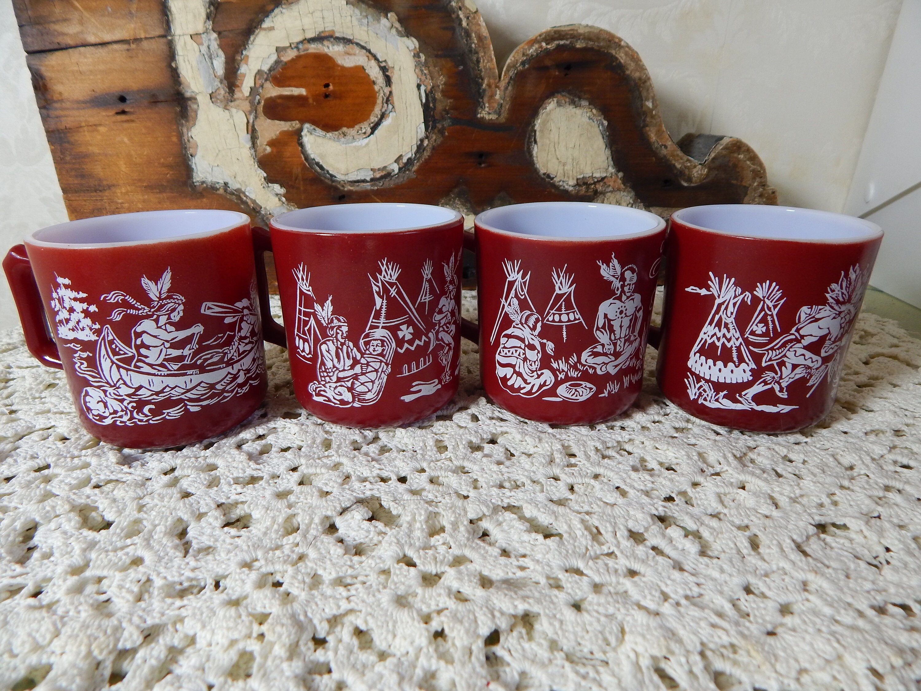 Vintage Hazel Atlas Native American Mugs Childrens Hot Chocolate Coffee ...