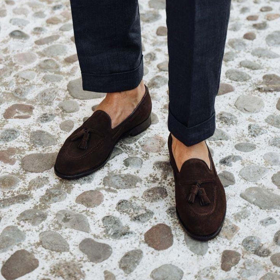 Handmade Brown Suede Leather Loafers Men, Tassel Slip on for Men ...