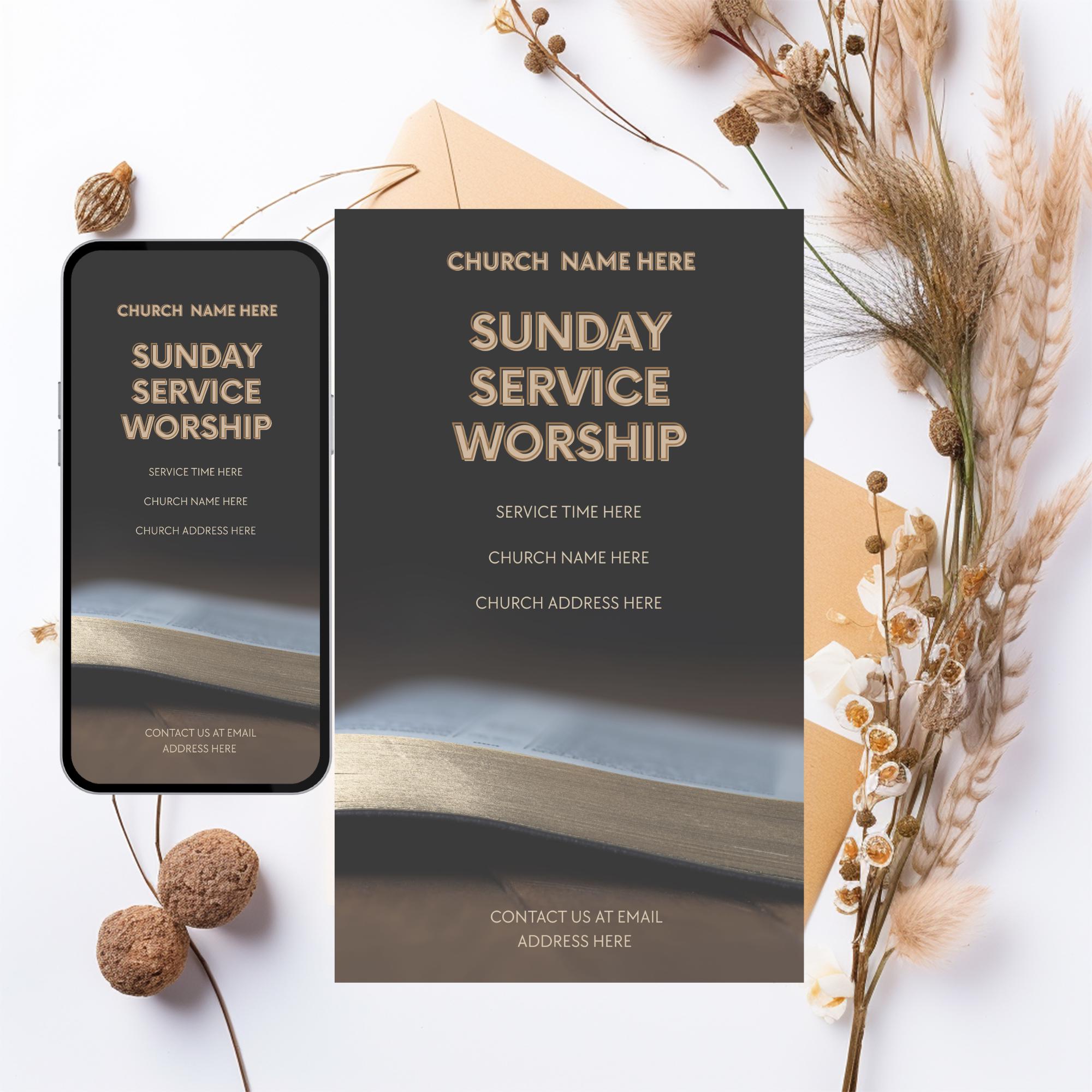 Editable Sunday Service Invitation Template | Printable Church Worship ...
