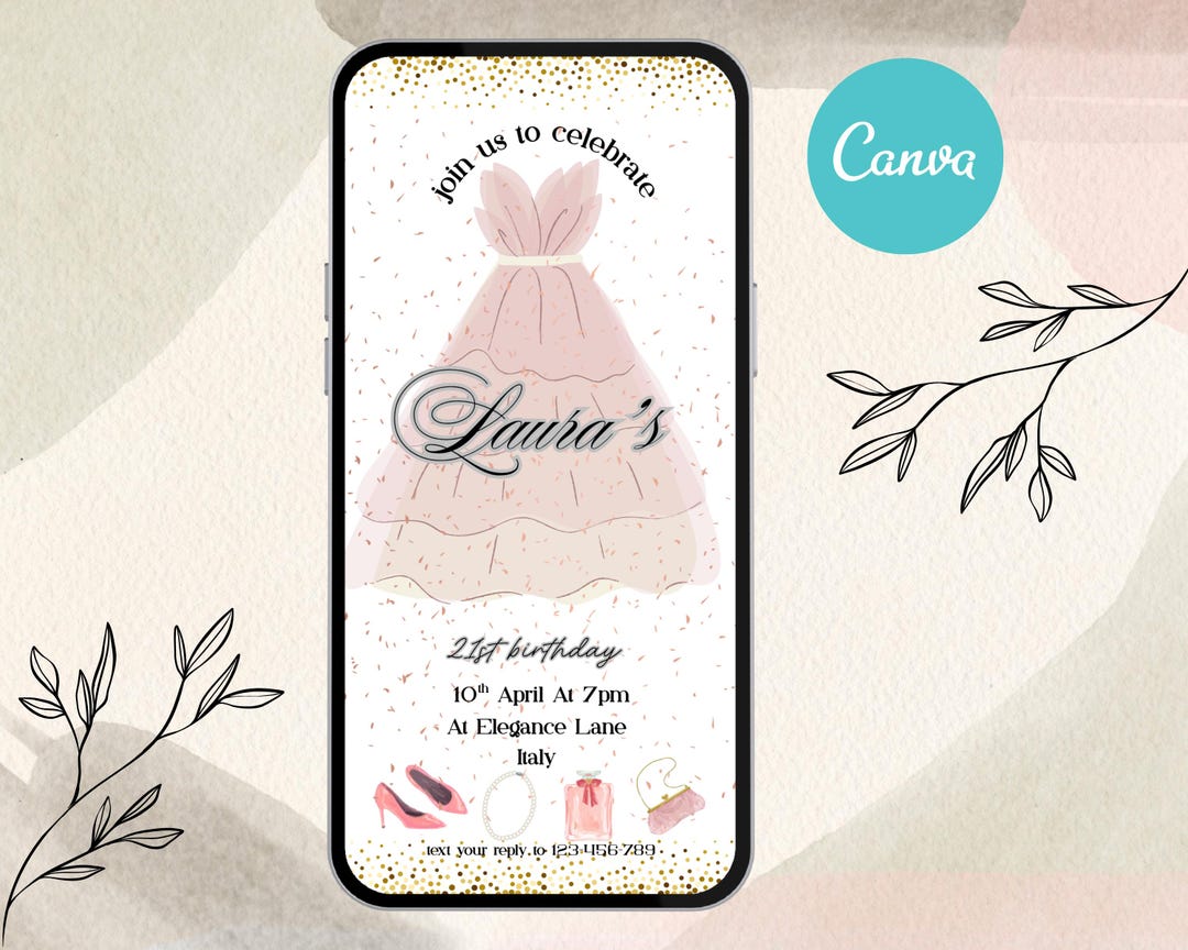 Editable 21st Birthday Invitation | Elegant Dress Theme | Perfume ...