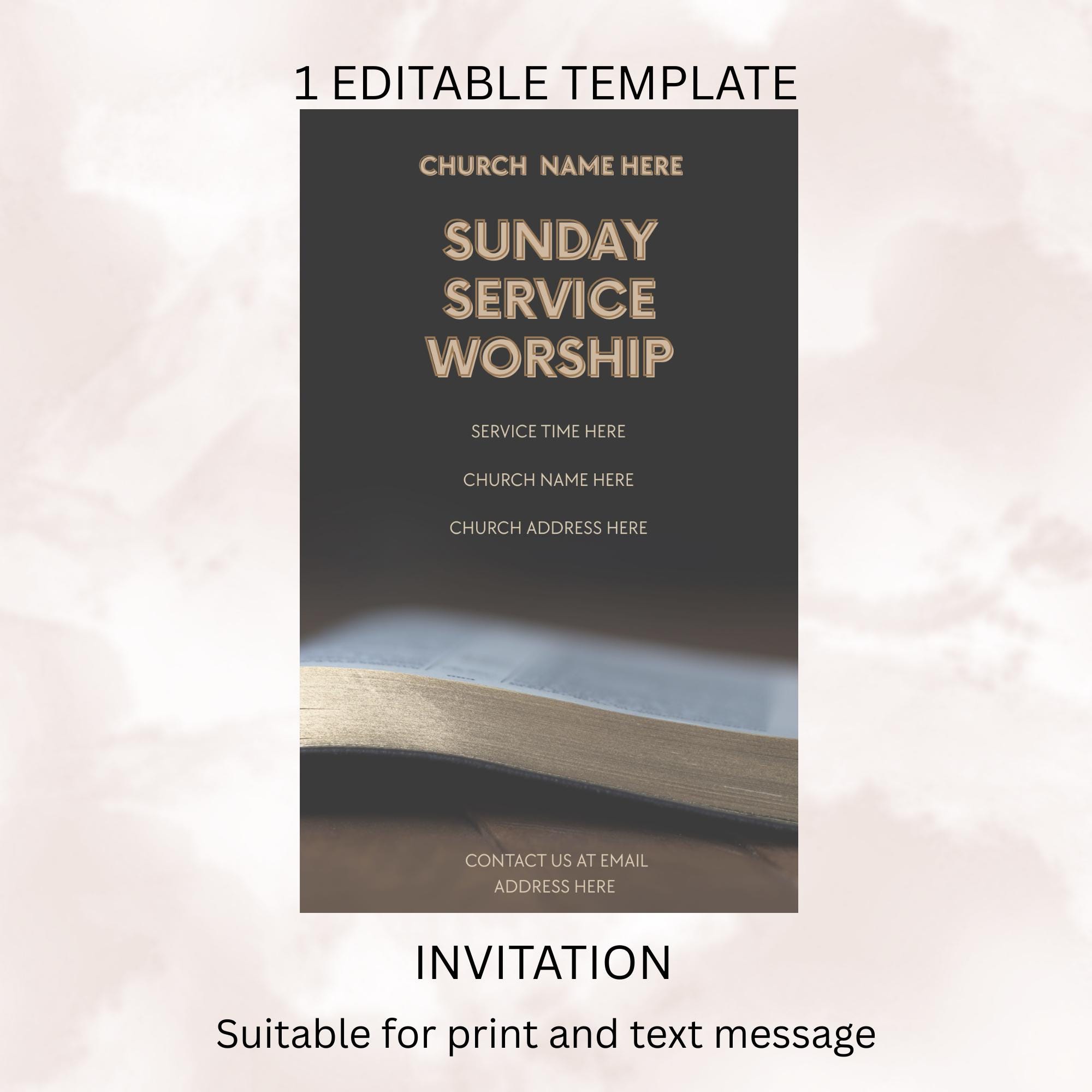 Editable Sunday Service Invitation Template | Printable Church Worship ...