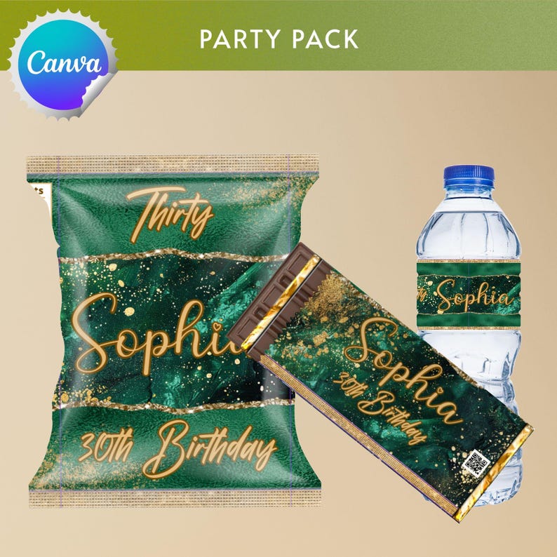 Editable Green Gold Chip Bag Label PRINTABLE Gold Glitter Green White ...