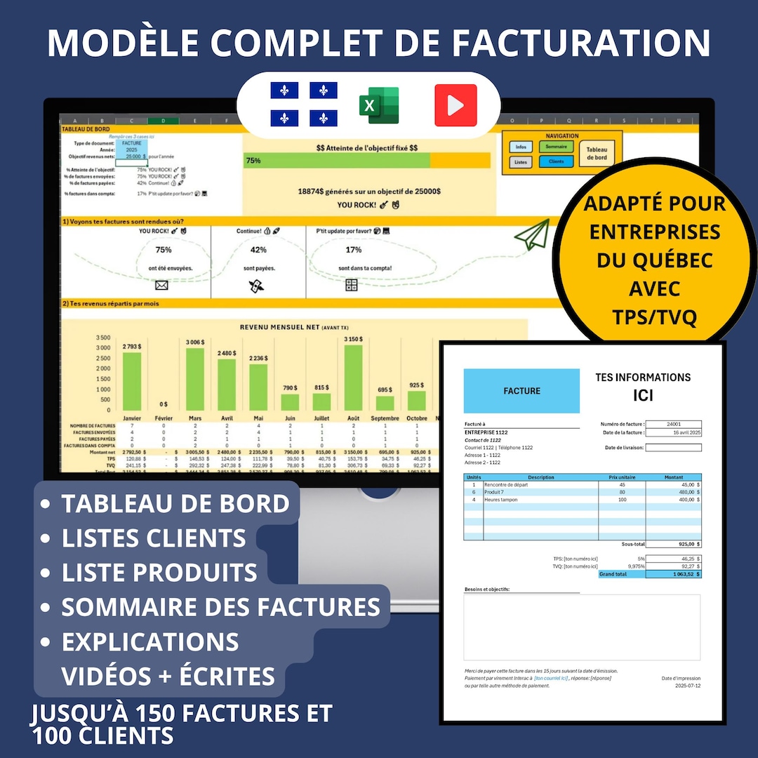 Complete Excel Billing Template, French, Quebec - Etsy