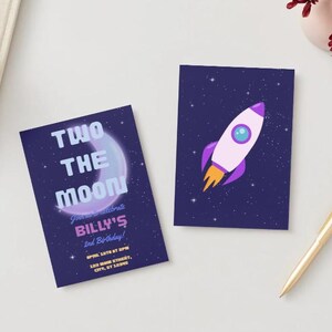 TWO the MOON Birthday Invitation | Editable 2nd Birthday Invite | Space ...