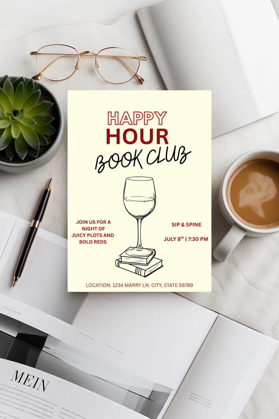 Happy Hour Book Club Invitation, Downloadable Bookish Invite, Wine ...