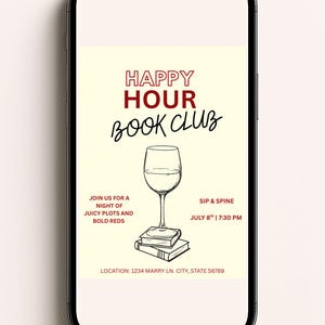 Happy Hour Book Club Invitation, Downloadable Bookish Invite, Wine ...