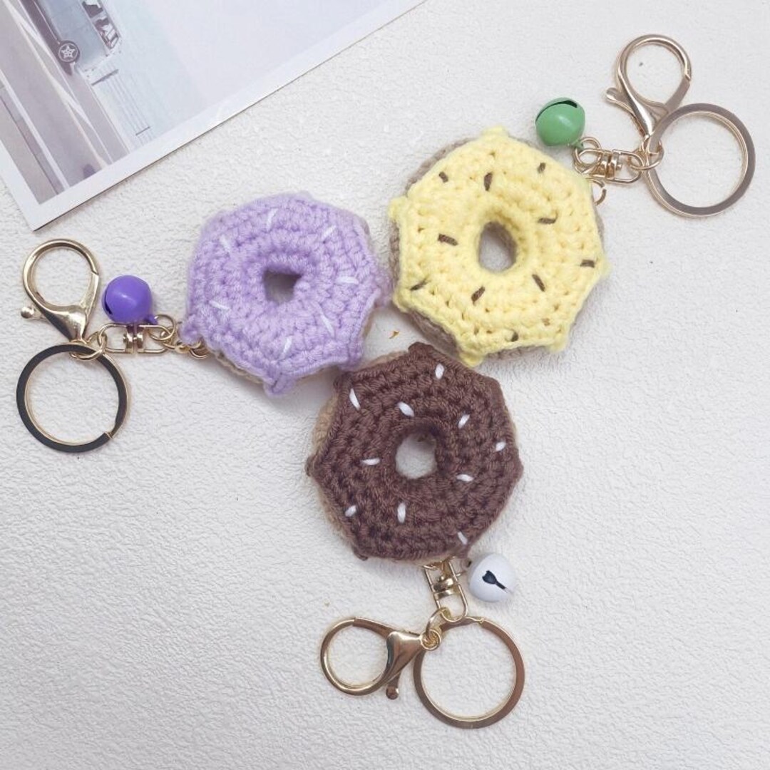 Keychain, Crochet Donut, Donut Keychain, Small Bell, Colorful Donut ...