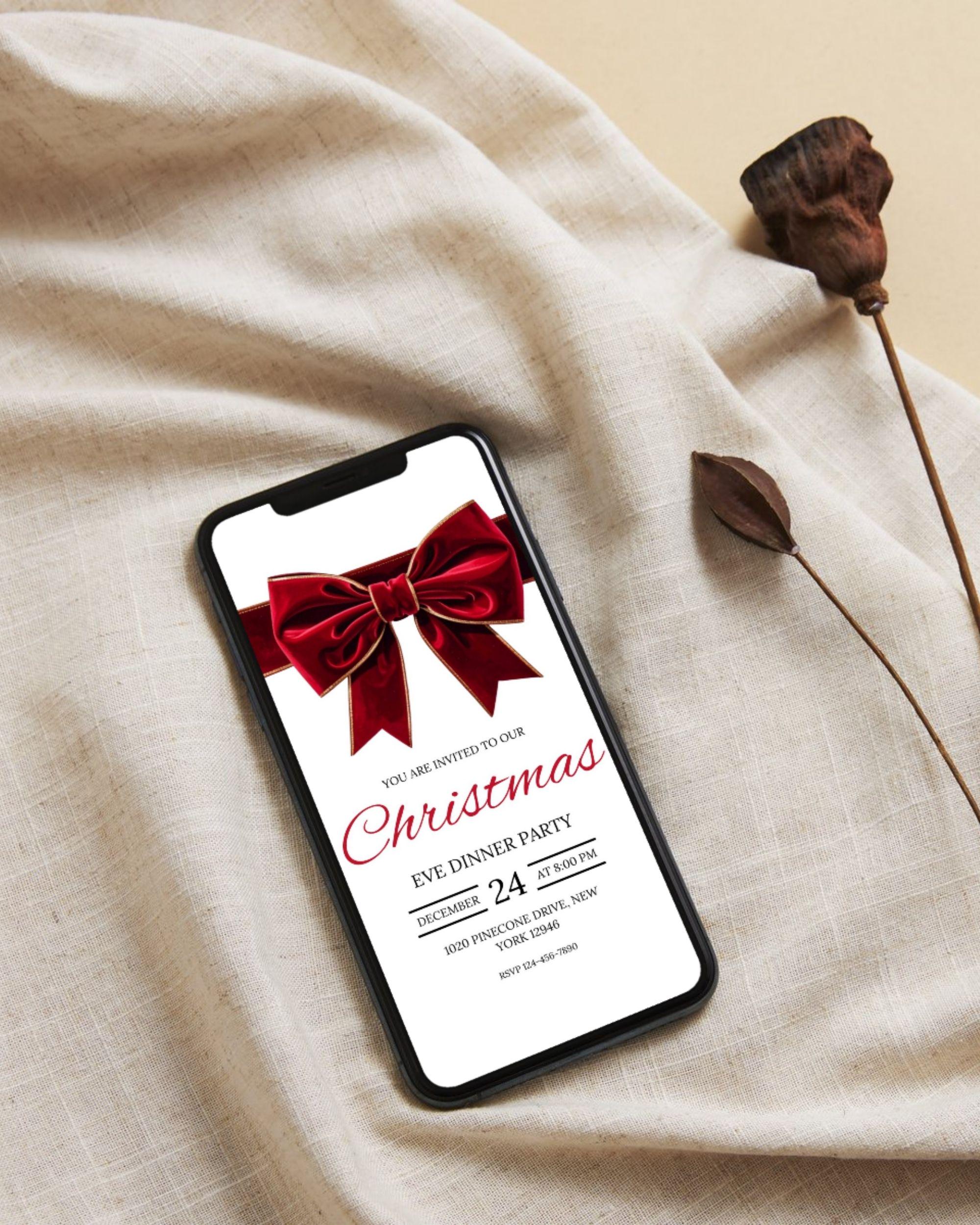 Christmas Dinner Invitation: Red Bow Christmas Party (editable Canva ...