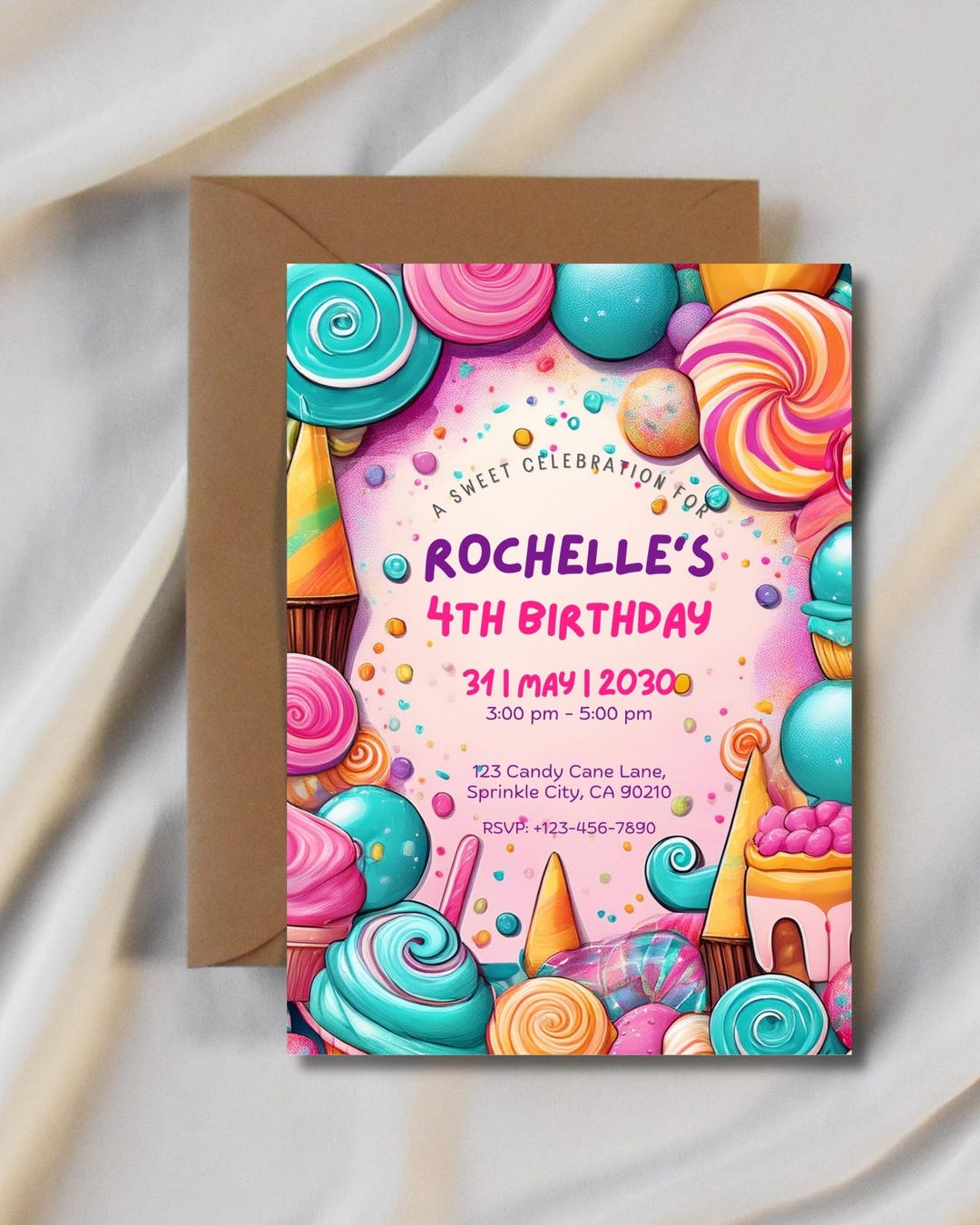 Candy Land Birthday Invitation: Editable Canva Template (digital ...