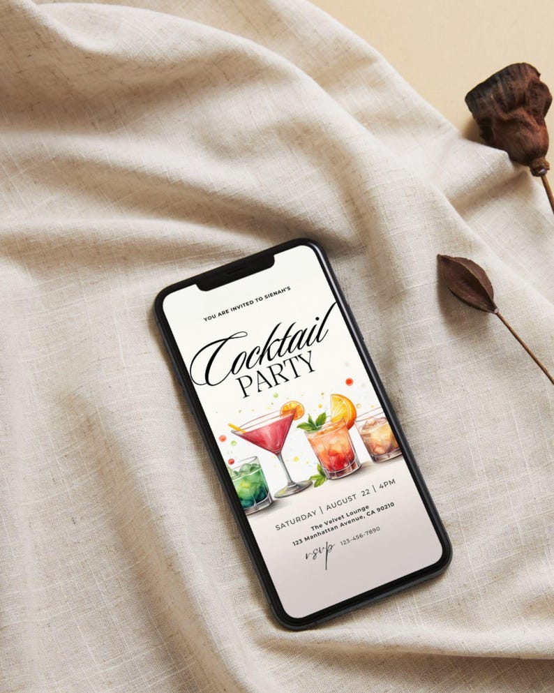 Editable Cocktail Party Invitation: Elegant Drink & Celebrate Theme ...