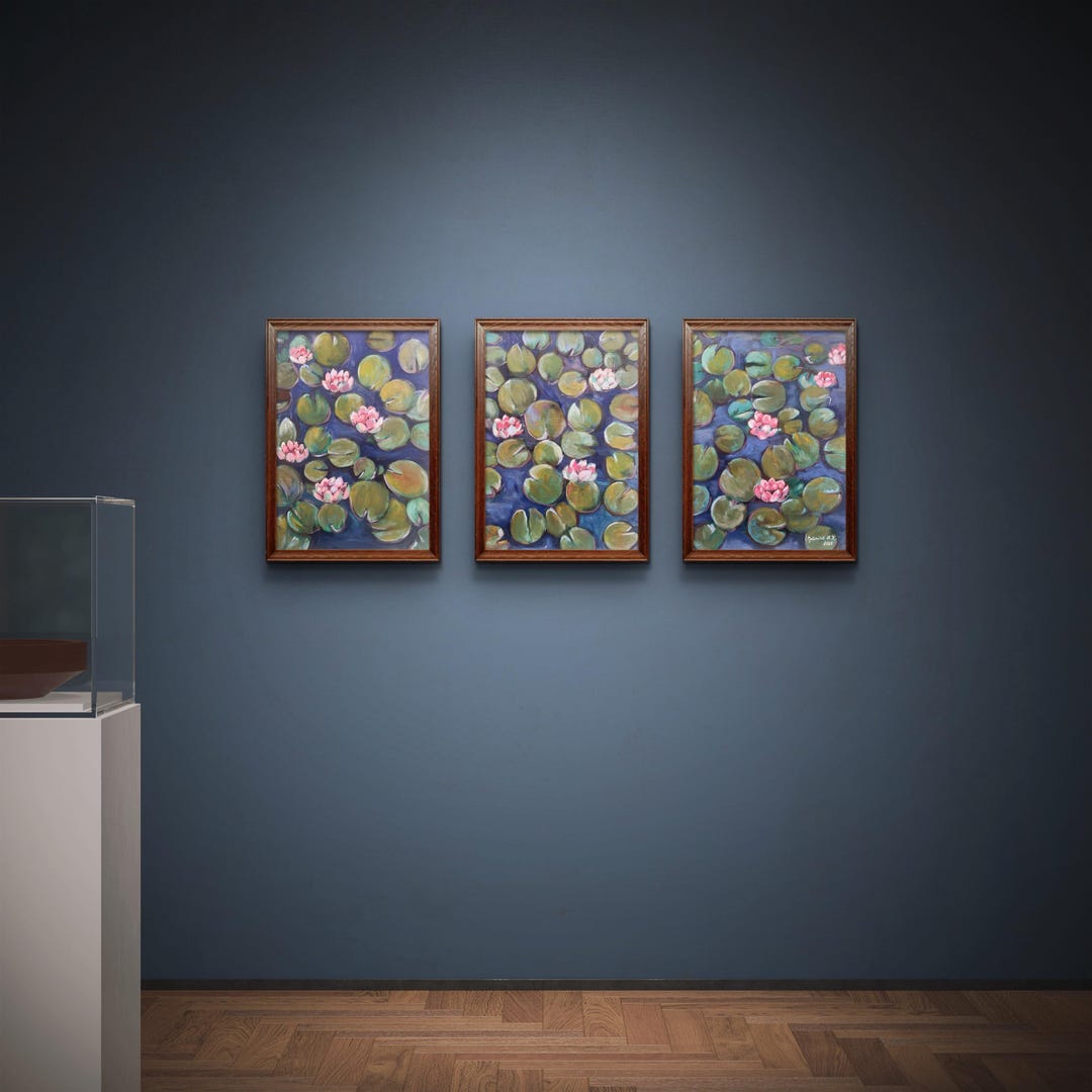 Digital Water Lily Triptych - Abstract Floral Wall Art | Set of 3 ...