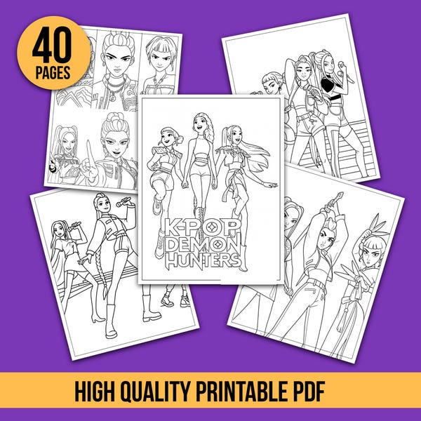 Huntrix kpop demon hunters characters colouring pages - Etsy Polska
