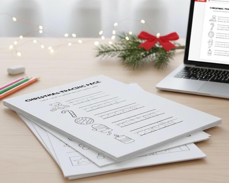5 Christmas Tracing and Coloring Pages Printable Bundle | Preschool Pre ...