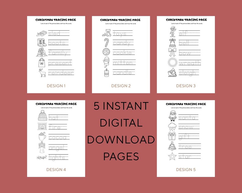 Christmas Tracing and Coloring Pages Printable Bundle | Preschool Pre-k ...