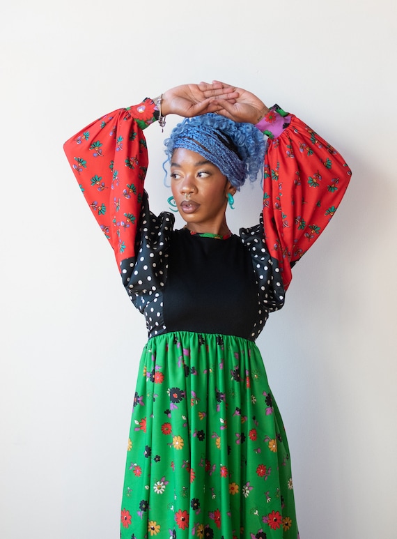 1970s mixed print dress - Gem
