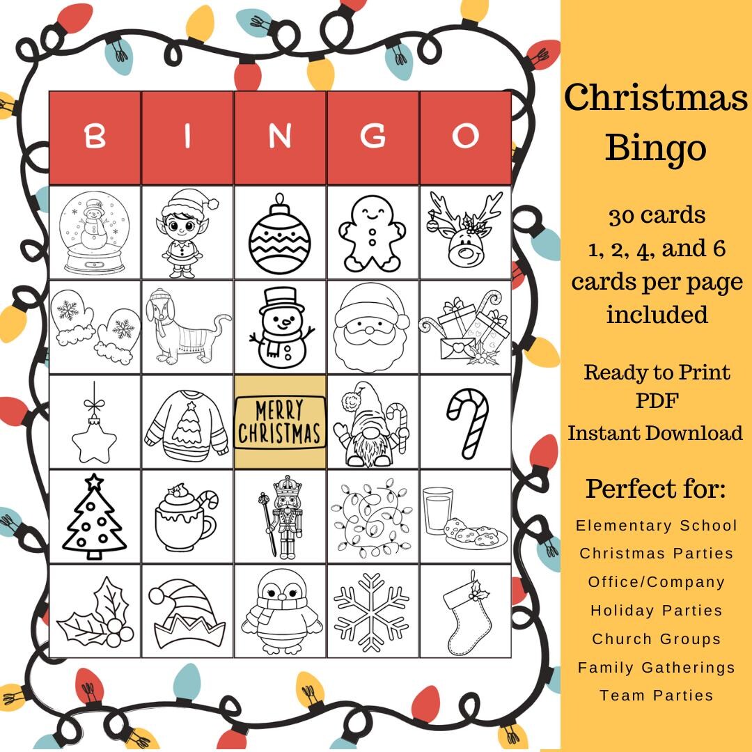 Christmas Bingo Game Printable, 30 Unique Cards + Call Sheet - Etsy